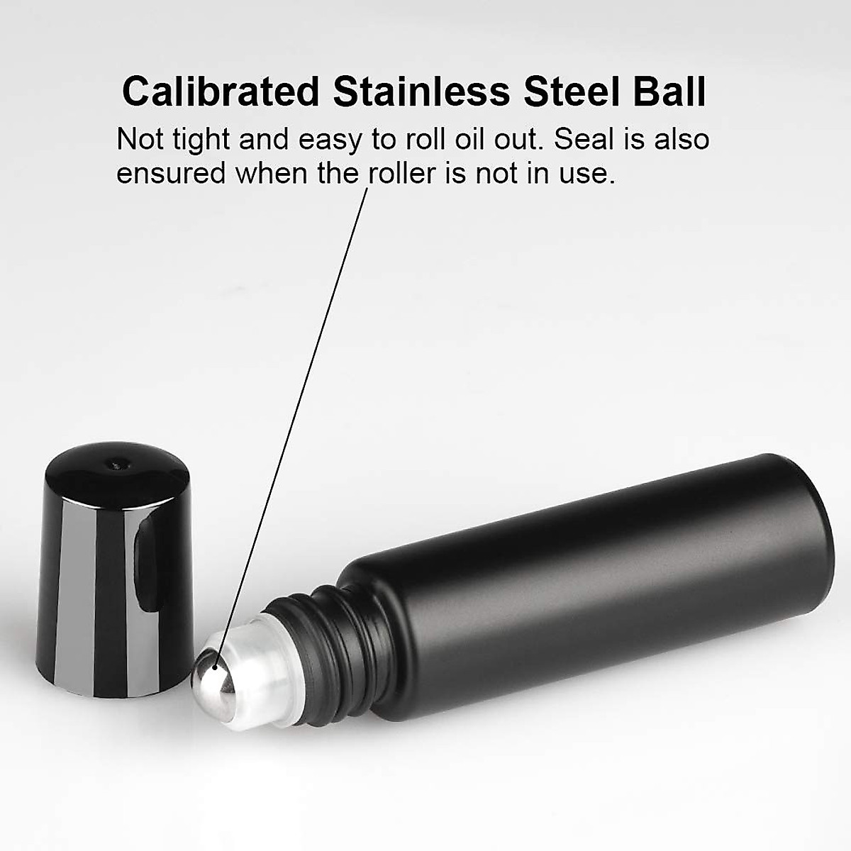 20PCS Roller Bottles 10mL Essential Oil Ultra Thick Matte Black Frosted Glass (2 Openers+3 Pipettes Value Pack), Stainless Steel Roller Balls w/Black Cap