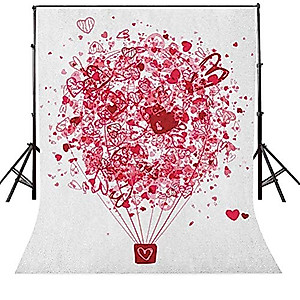9x16 FT Love Vinyl Photography Backdrop,Love is in The Air Valentines Day Celebration Themed Heart Filled Air Balloon Background for Party Home Decor Outdoorsy Theme Shoot Props