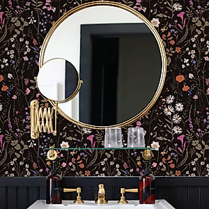 JiffDiff Floral Wallpaper Peel and Stick, Self Adhesive Wallpaper for Home Bedroom Cabinets and Kitchen Countertop Peel and Stick Thicken Contact Paper (17.3"x118", Dark Floral)