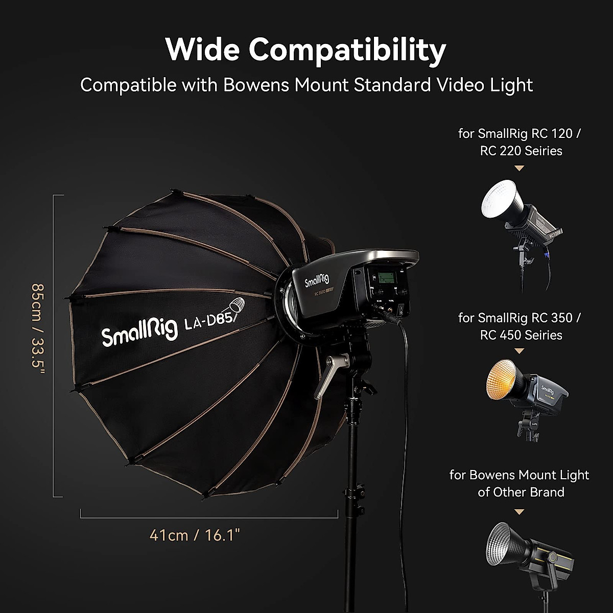 SMALLRIG Parabolic Softbox LA-D85 85cm Quick Release, Compatible with SmallRig RC 120D/RC 120B/RC 220D/RC220B and Other Bowens Mount Light - 4158