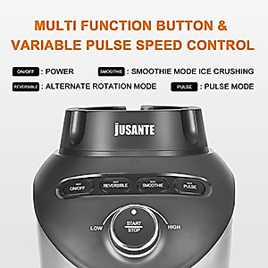 JUSANTE Professional Blender with 1200 Watts and 64 oz Glass Jar Kitchen Countertop Blender for Shakes and Smoothies with High Speed Total Crushing Smoothie Blender Black for Smoothies Frozen Drinks