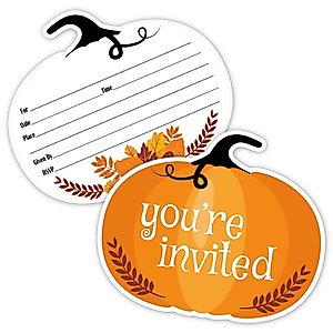 Haizct 15 Pack Halloween Pumpkin Shaped Fill-In Invitations,Fall,Halloween,Monster,Costume Partyor Thanksgiving Party Invitation Cards with Envelopes For Kids or Adults Birthday(YXK046)