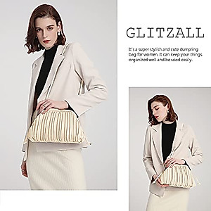 GLITZALL Clutch Purse and Dumpling Bag for Women,Designer Cloud Handbag and Ruched Bag with Detachable Shoulder Strap,Soft PU Leather (Beige)