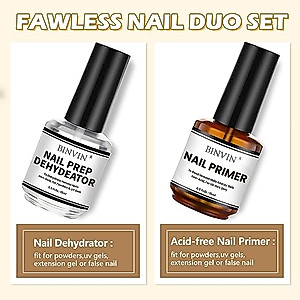 Binvin Gel Nail Polish Nail Dehydrator and Primer, 15ml Acid Free Natural Nail Prep Dehydrator & Bond Primer, Air Dry Superior Bonding Primer for Acrylic Powder Nail Supplies Set