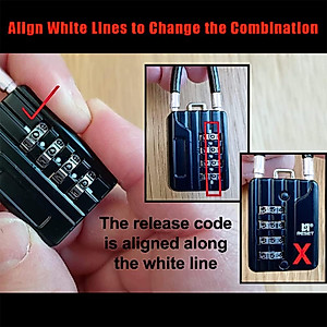RESET-201 (2 Pack) 4 Digit Combination Padlock with 12 inch (30cm) Steel Cable,Cable Lock for Trash Can, Locker, Gym Locker, Luggage, Suitcase, Gun Case, Trigger,Helmet, 5mm Diameter, Black