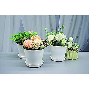 JERIA 16-Pack 4" Plastic Flower Plant Pots Thickened Seedlings Nursery Pots, Flower Plant Container Seed Starting Pots with Pallet (White)