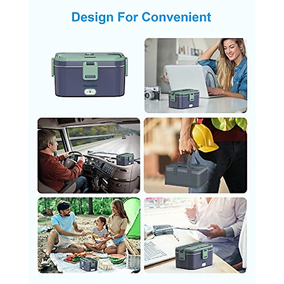 Dosevita Electric Lunch Box for Adults, 1.8 Large Heated Lunch Box, Faster Heating 3 in 1 Lunch Box Warmer Portable for Work/Car/Truck with Spoon & Fork, Carry Bag and 2 Cleaning Sponges