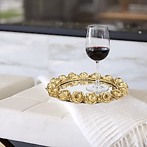 Vixdonos Gold Rose Resin Tray Decorative Mirror Tray Bathroom Vanity Tray for Perfume,Jewelry and Makeup