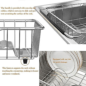 YEECOPON Dish Rack in Sink, Expandable Over The Sink Dish Drying Rack with Utensil Holder and Silicone Drainage pad (Medium + 16" Silicone pad)