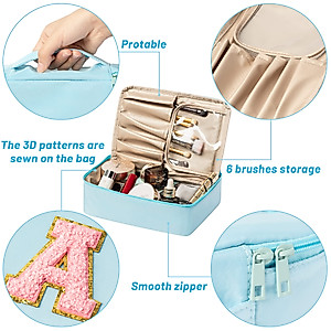 Preppy Patch GLAM Makeup Bag Cosmetic Bag Travel Toiletry Bag Large Brush Bags Case Multifunction Organizer Make Up Bag Reusable Toiletry Bag(Blue)