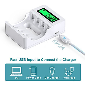 Deleepow NiMH Rechargeable AA Batteries, 8 Pack 3300mAh High Capacity 1.2v Pre-Charged Double A Battery with LCD Display AA/AAA Battery Charger