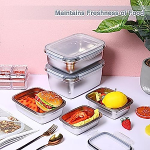 Nuanchu 10 Pcs Stainless Steel Food Storage Containers with Lids Metal Meal Prep Containers Rectangular Bento Lunch Box Set Leak Proof Airtight for Adults Dishwasher Microwave Refrigerator (Dark Gray)