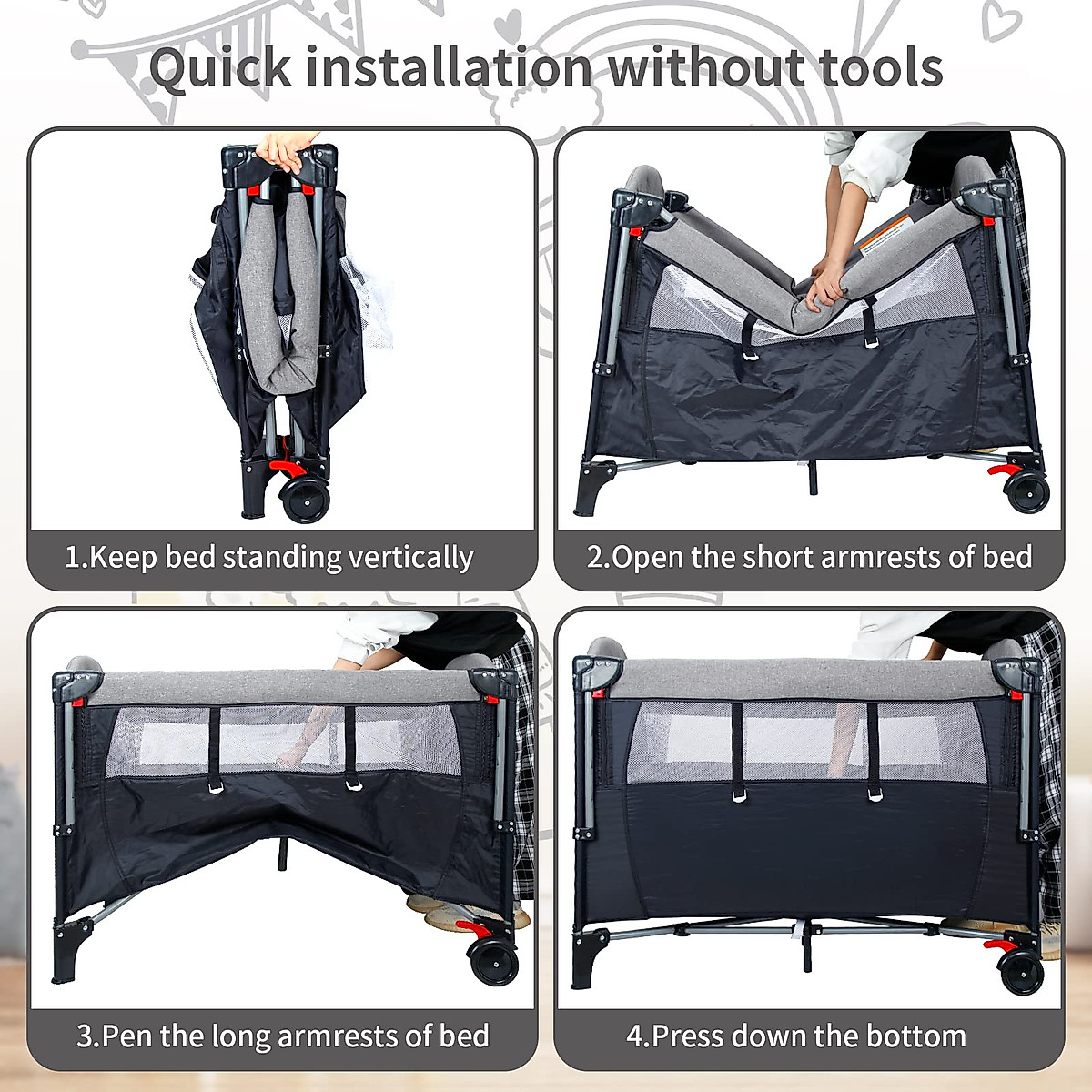 LemoHome 5 in 1 Baby Bassinet Bedside Sleeper,Portable Baby Crib,Rocking Bassinet for Baby,FolableTravel Playard with Bassinet, Mattress, Diaper Changer and Music Mobile for Newborn, Infant, Toddler