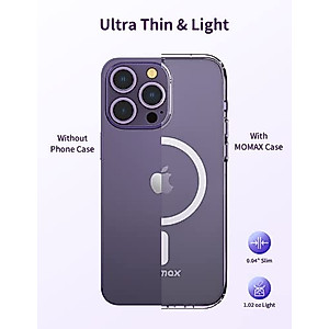 MOMAX Magnetic Phone Case, Clear Hybrid Lite Magsafe Case for iPhone 14 Pro Max, Slim Magnet Phone Case with Anti-Scratch,Shock,Drop Protection, Non Yellowing 14 Pro Max Case with Magnet, Clear
