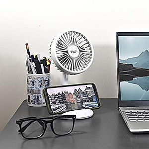 Comfort Zone CZPF401WT 4” Rechargeable Fan with Wireless Charger - USB Chargeable Lithium Battery, Adjustable Tilt - Powerful & Portable, Cooling & Charging, White