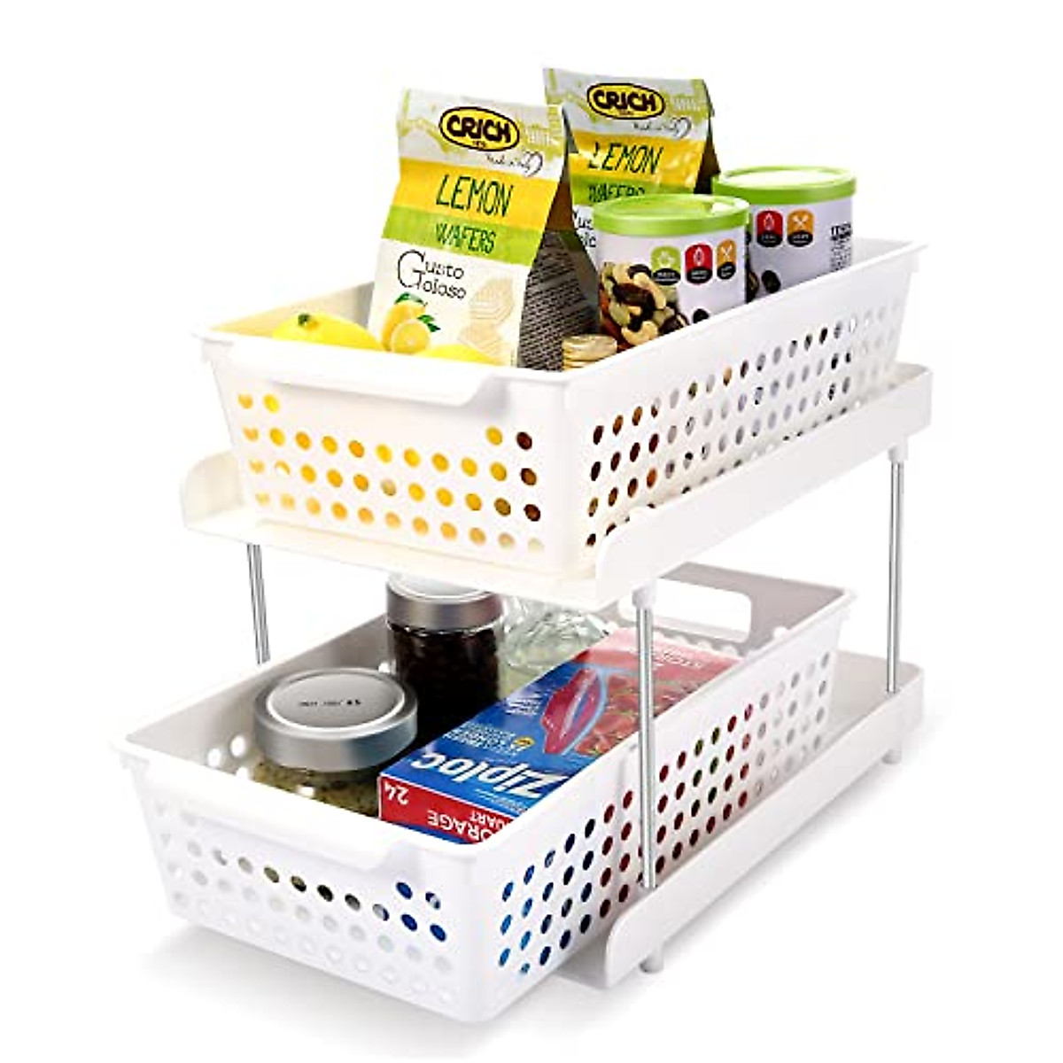 Aupmeka Kitchen Organizer 2 Tier Under Sink Storage and Organizer for Pantry, Cabinet, Cupboard, Fridge- Bathroom Sink Pull-Out Drawer Organizer