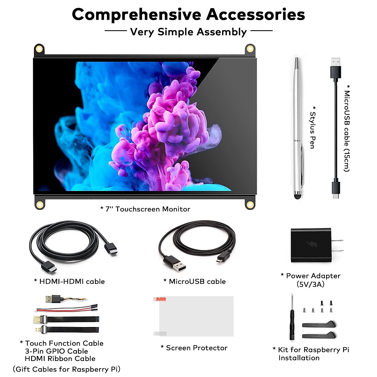 NORSMIC Raspberry Pi Screen, 7 inch Monitor, IPS HD 1024×600, Responsive Capacitive Touch,Dual Built-in Speakers,HDMI Input,Compatible with Various Devices and OS,Easy Assembly,Driver Free