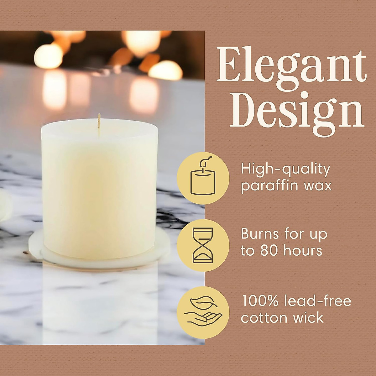 Mister Candle Non Scented Pillar Candle, Unscented 4 x 4 Inch Candles (Set of 2) Hand Poured Ivory Unscented Candles for Home Decor, Premium Wax, Smokeless & Dripless, 80 Hour Burn Time