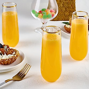 FOCUSLINE 24 Pack 9 Oz Plastic Champagne Flutes | Stemless Plastic Champagne Glasses Gold Rim, Heavy Duty Plastic Toasting Glasses | Shatterproof | Disposable Perfect For Any Party