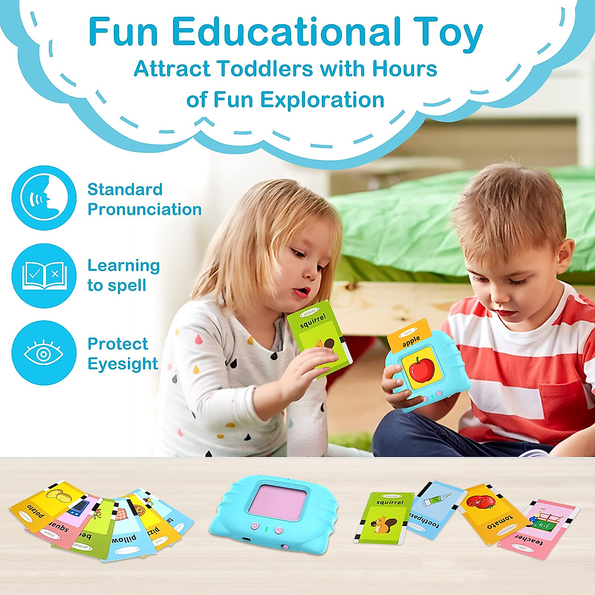 Talking Flash Cards for Toddler 1 2 3 4 Year Old Gifts, Learning Toys for Toddlers 2-4 Years, Sensory Toys for Kids with Autism, Speech Therapy Toys, Montessori Toys, 224 Sight Words Flash Cards