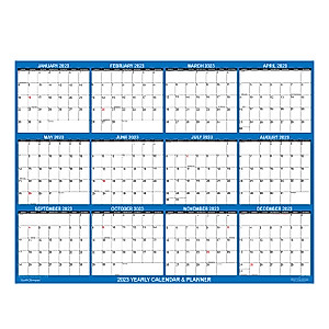 24" x 36" SwiftGlimpse 2023 Wall Calendar Erasable Large Wet & Dry Erase Laminated 12 Month Annual Yearly Wall Planner, Reversible, Horizontal/Vertical, Navy