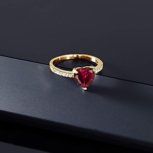 Gem Stone King 18K Yellow Gold Plated Silver Red Created Ruby Ring For Women (1.84 Cttw, Heart Shape 8MM, Gemstone Birthstone, Available In Size 5, 6, 7, 8, 9)