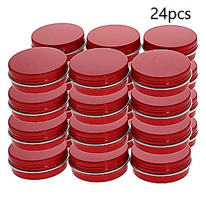 Othmro 24Pcs 1oz Metal Round Tins Aluminum Tin Cans Jar Refillable Containers 30ml Tin Cans Tin Bottle Container with Screw Lid for Salve Spices Lip Balm Tea Candies Red 50×20mm
