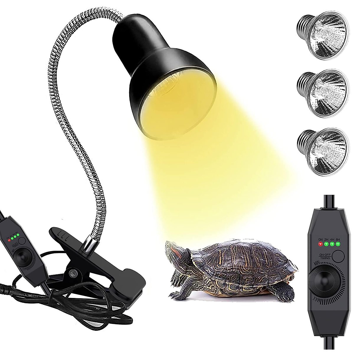 Smiletag Reptile Heat Lamp, Turtle Tank Light, Tortoise Heat Lamp, UVA UVB Reptile Light, Turtle Basking Light, Heating Lamp for Reptiles with Bulbs(25w+50w)