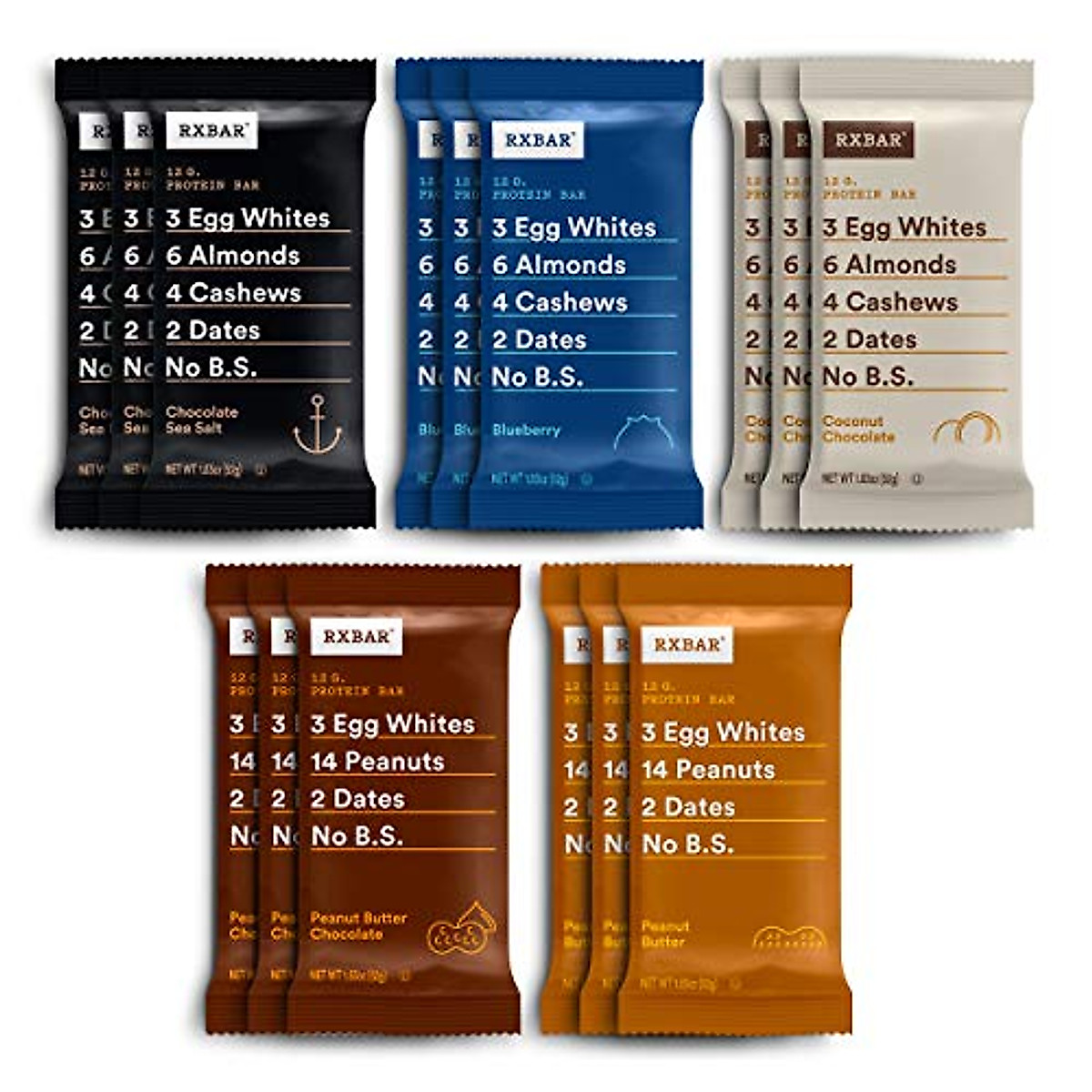 RXBAR Protein Bar, Variety Pack, 10 Flavors, 55oz Box (30 Bars)