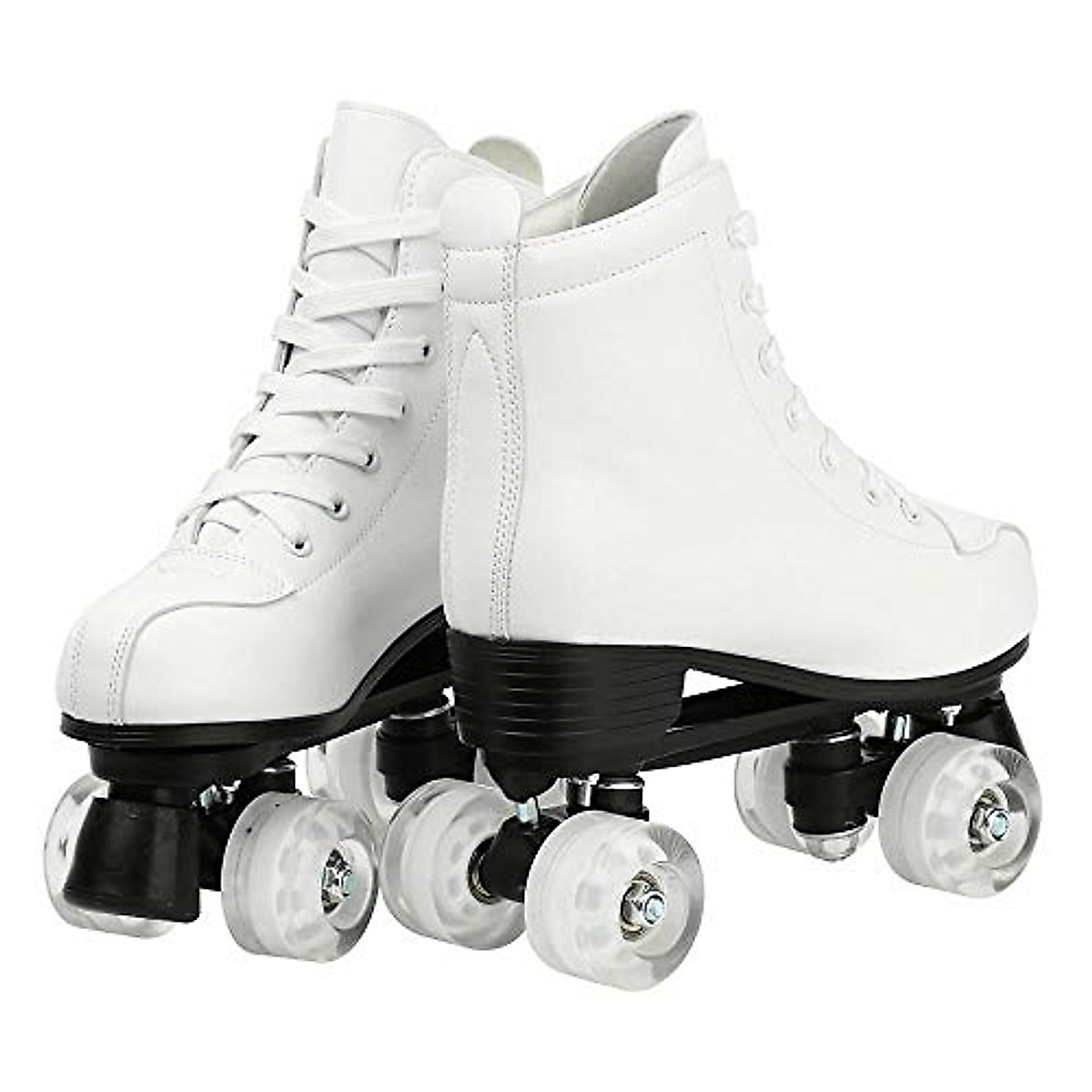 Women's Roller Skates, Leather Roller Skates High-top Roller Skates Four-Wheel Shiny Roller Skates for Kids and Adults