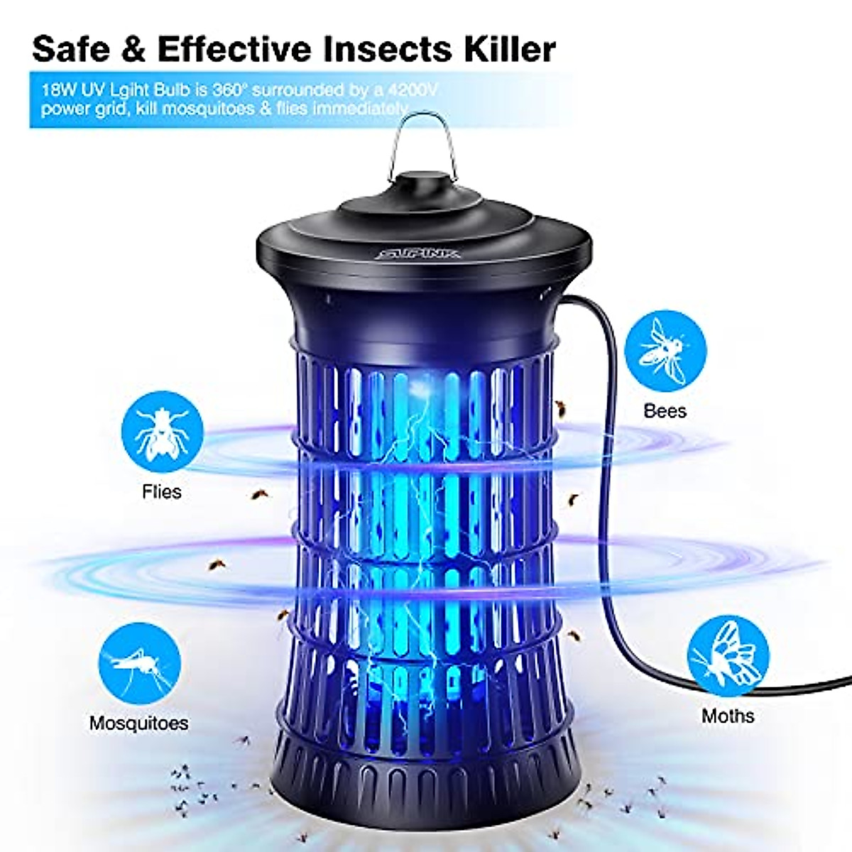 Supink Bug Zapper for Indoor and Outdoor, 18W UV Light Electronic Mosquito Trap Killer, Insect Zapper Trap for Home Garden Camping