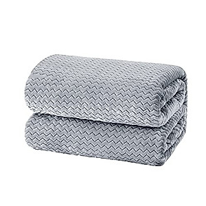 Whale Flotilla Ultra Breathable Jacquard Lightweight Fleece Queen Size Bed Blanket(90x90 Inch) with Plush Wave Pattern, Soft and Cozy Blanket for All Season, Silver Grey