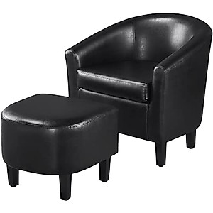 Yaheetech Lounge Chair Modern Chaise Lounge Armchair with Footstool Faux Leather Lounge Reading Chair with Footrest Black