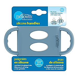 Dr. Brown's Milestones 100% Silicone Baby Bottle Handles, Wide-Neck, Removable Easy-Grip Transitional Sippy Cup Handles, Light Blue, 4m+, 2 Pack
