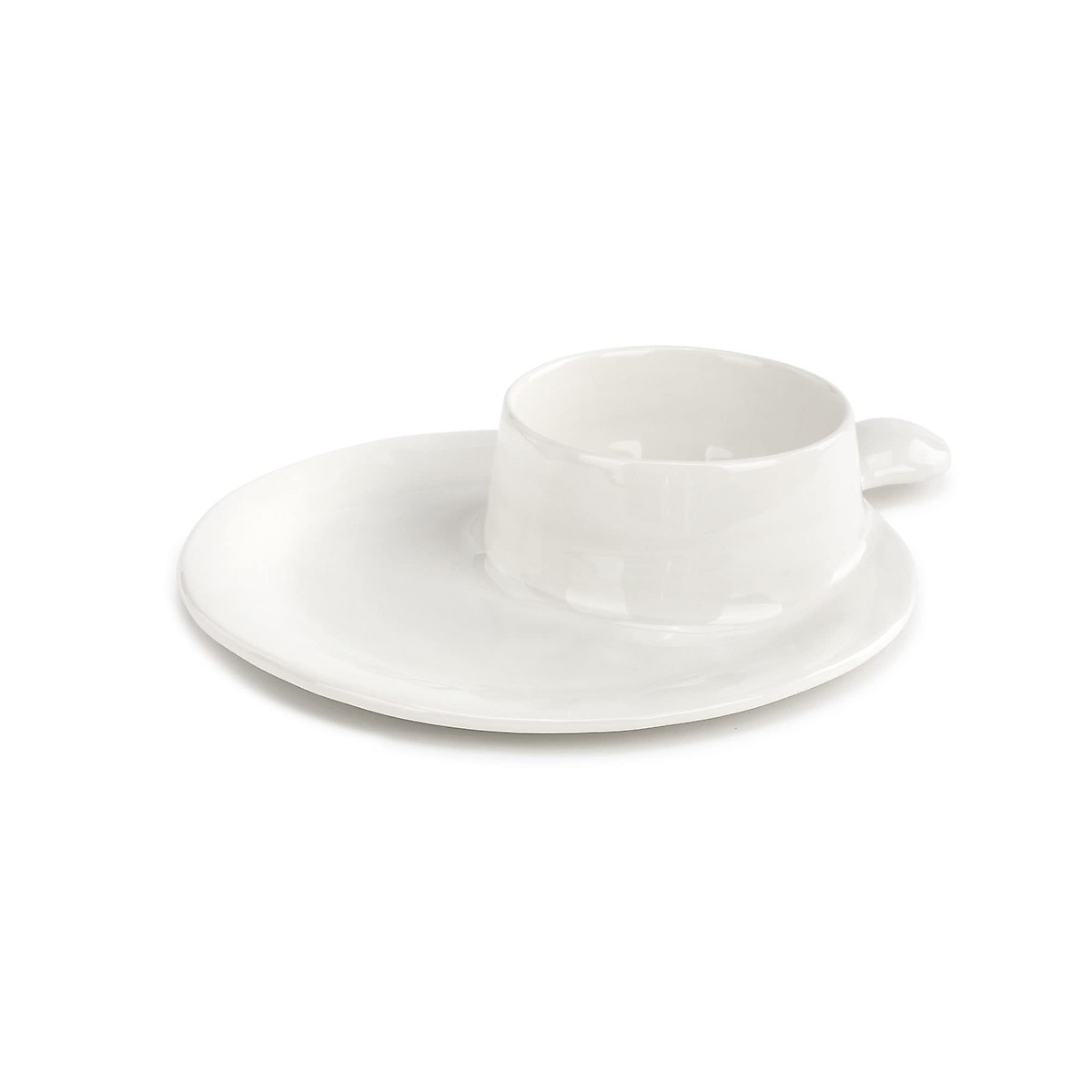 DEMDACO Artisan Divided Glossy Cream 9 x 9 Ceramic Stoneware Soup and Sandwich Plate