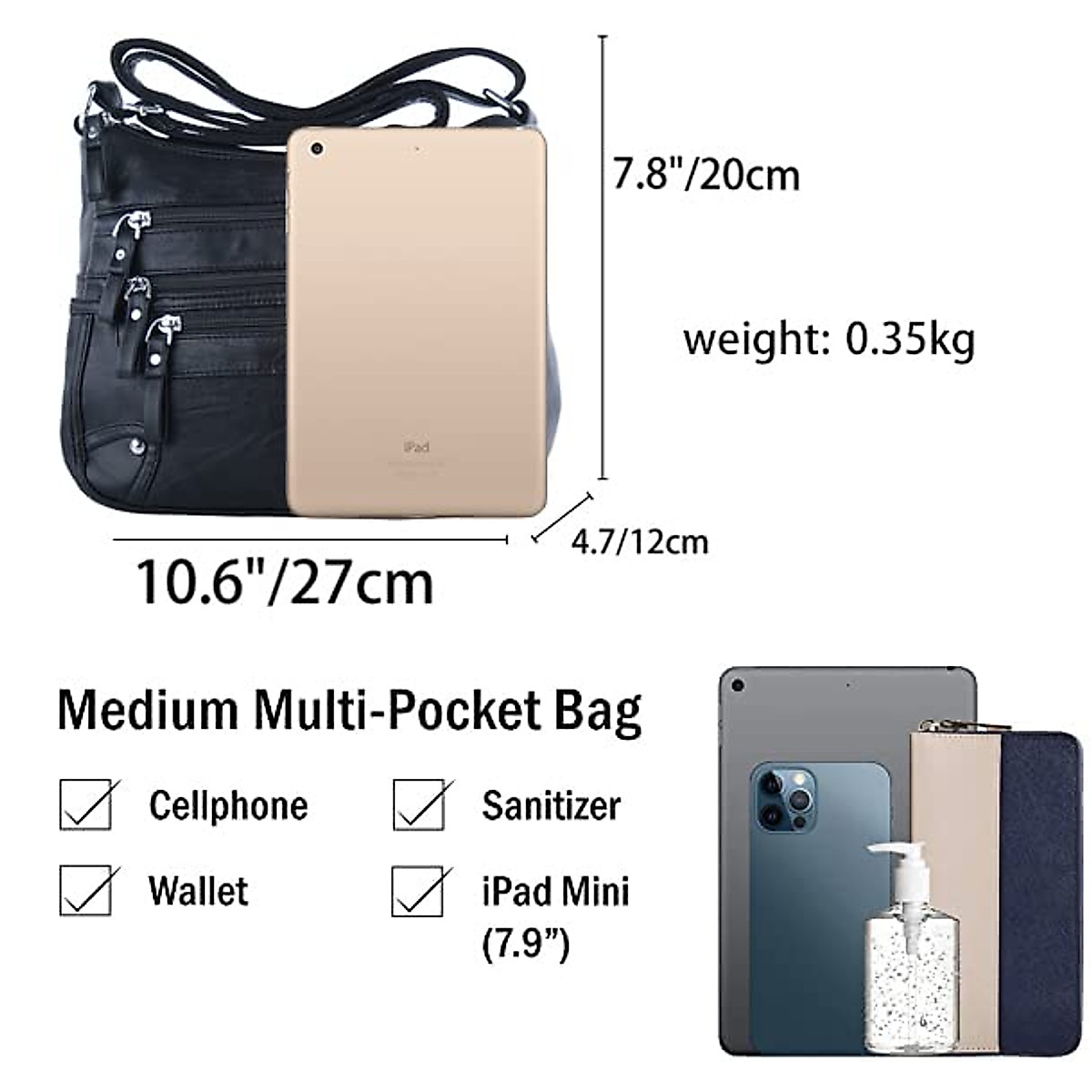 ELDA 10 Pockets Crossbody Purses for Women Medium Pocketbooks Lightweight Ladies Satchel Bag Multi Pocket Shoulder Handbag
