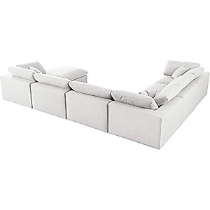 Meridian Furniture Serene Collection Modern | Contemporary Deluxe Comfort Modular Sectional, Soft Linen Textured Fabric, Down Cushions, 3 Corner + 3 Armless + 1 Ottoman, Cream