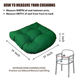 EAIMi Outdoor Chair Cushions - Waterproof Tufted Seat Cushions for Patio Furniture Set of 2 - U Shaped Memory Foam Overstuffed Patio Cushions for Wicker Chair with Round Corner 19"x19"x5" Frost Green