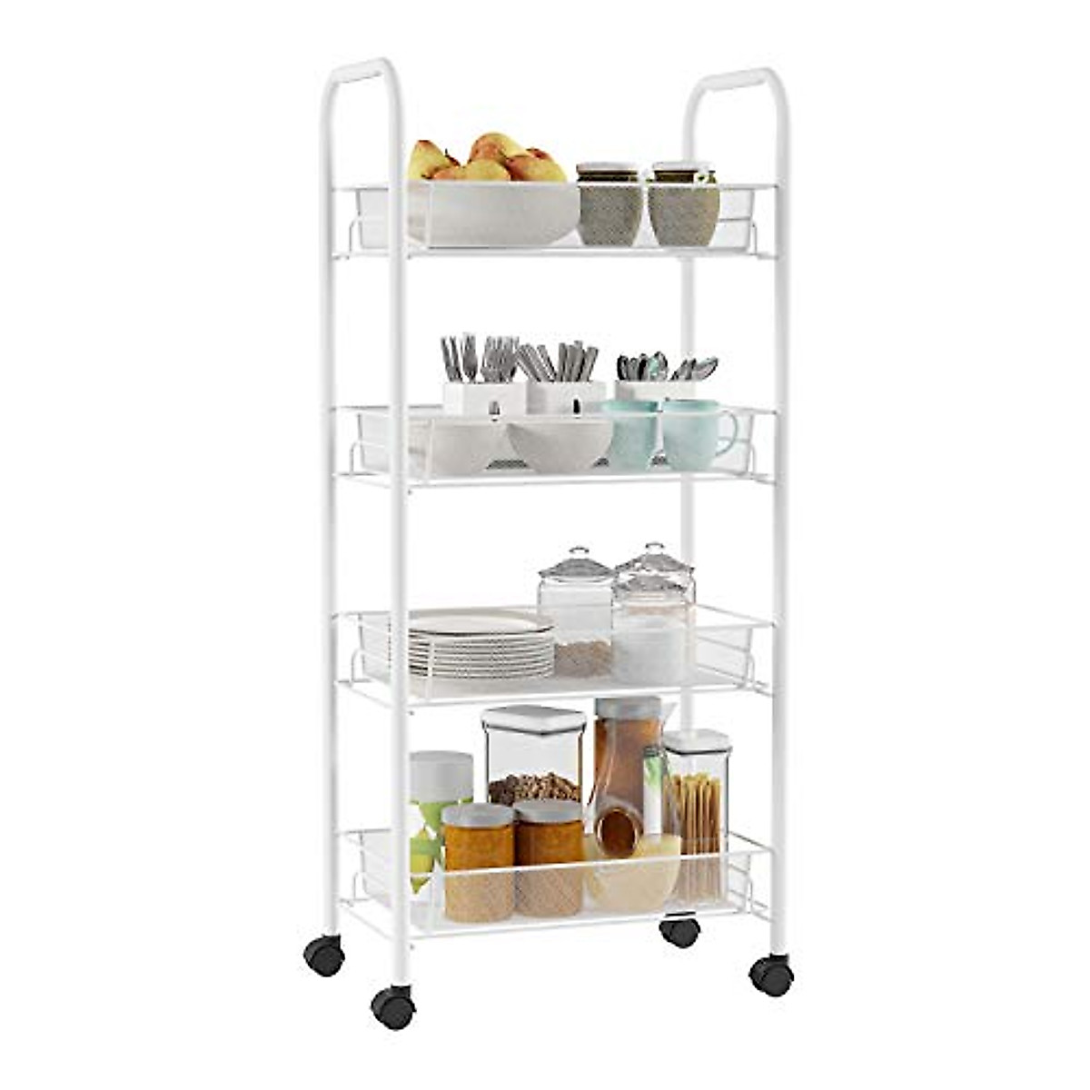 Lavish Home 4-Tiered Narrow Rolling Storage Shelves-Mobile Space Saving Utility Organizer Cart for Kitchen, Bathroom, Laundry, Garage or Office