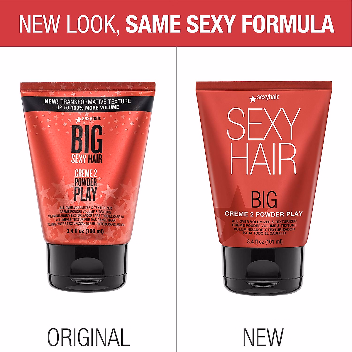 SexyHair Big Creme 2 Powder Play All Over Volumizer and Texturizer, 3.4 Oz | Up to 100% More Volume | Creme to Powder Formula | All Hair Types