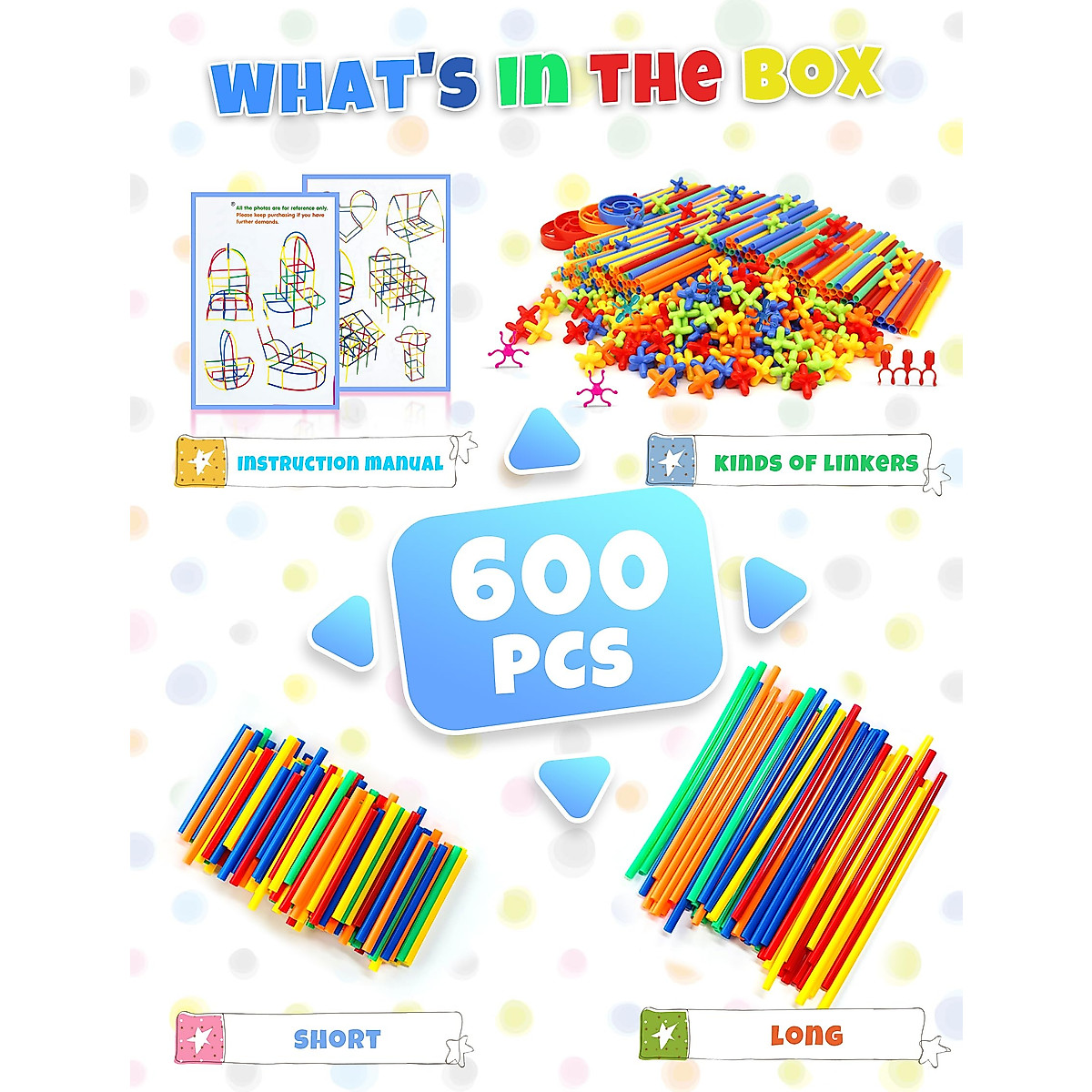 Straw Constructor Toy 600Pcs STEM Building Toys Set,Upgrade Interlocking Plastic Educational Toys Engineering Building Kit Safety Material Creativity Toy for 3-8 Years Boy and Girl Birthday Gifts