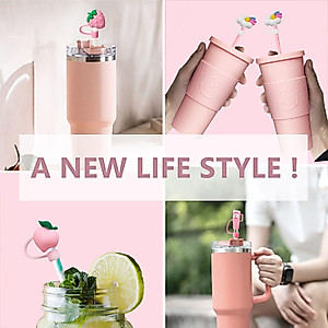 YAYAYOUNG 4 Pcs Pink Straw Covers Cap Toppers Compatible with Stanley 30&40 oz Tumbler Cups,Reusable Cute Silicone Straws Tips Lids Protectors for 0.4 in/10mm Stanley Cup Accessories(4 PCS)