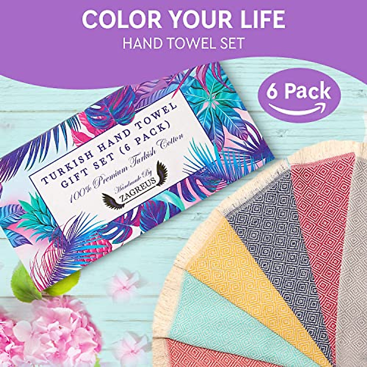 ZAGREUS Turkish Hand Towel Set of 6-100% Cotton 15 x 24- Bathroom Hand Towels & Decorative Hand Towels for Bathroom- Spring Kitchen Towels- Farmhouse Boho Kitchen Dish Tea Towels- Housewarming Gift