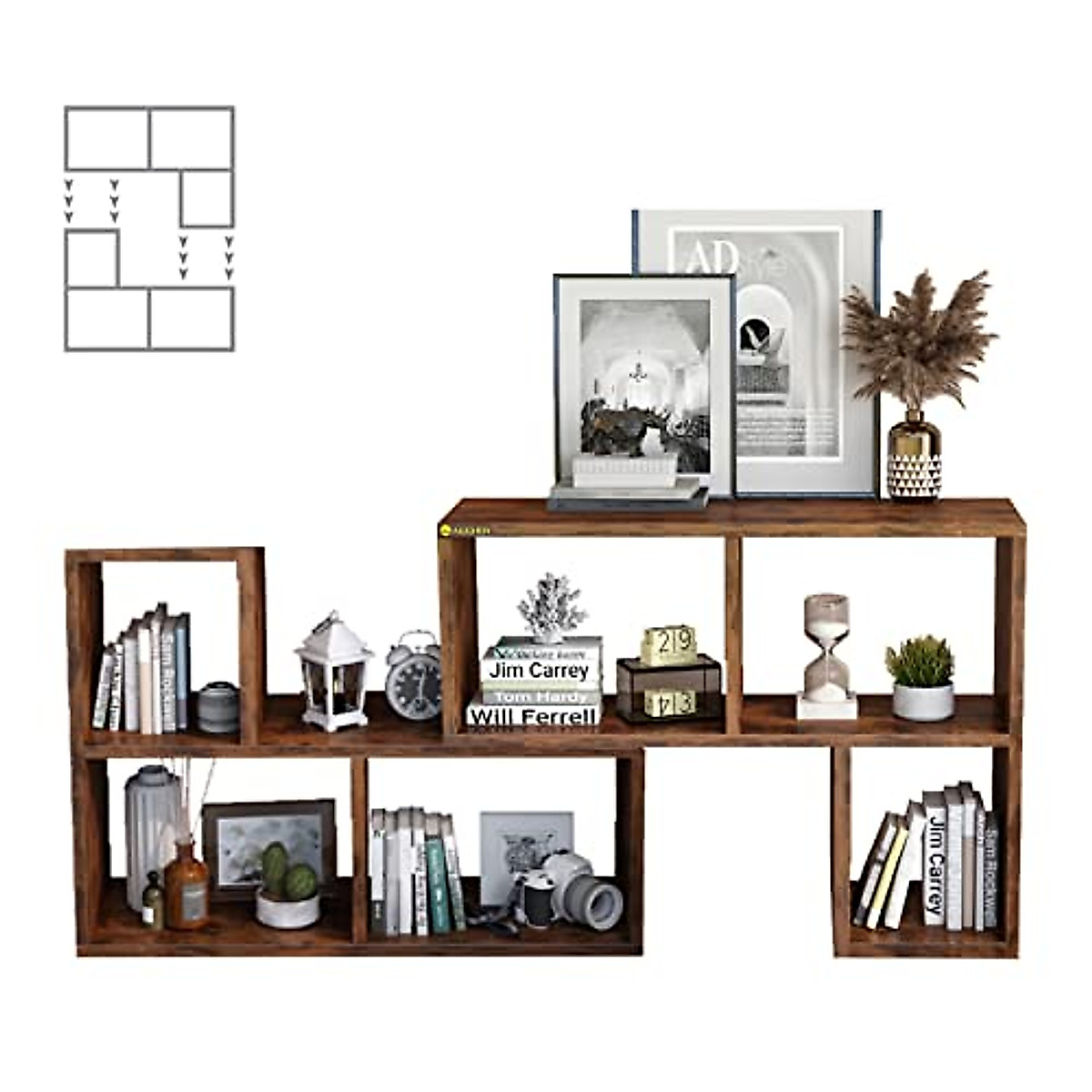MIN WIN 7 Cube Storage Organizer,3 Tier Wood Bookshelf Free Combination Cubby Bookcase Open Standing Book Shelving Cabinet Display Cube Shelves Compartments for Study Living Room Office,Antique