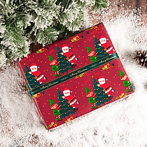 LeZakaa Reversible Christmas Wrapping Paper - Jumbo Roll - Santa Claus and Gnome & Colorful Star in Green - 24 inches x 100 Feet (200 sq.ft.)