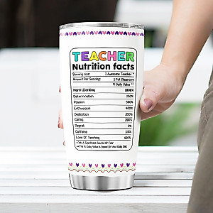 JENOIS Teacher Gifts, Tumbler 20 Oz With Lid And Straw, Music For Stainless Coffee Tumblers Steel Pack Women Appreciation Gift Cups, Teachers Nutrition Facts