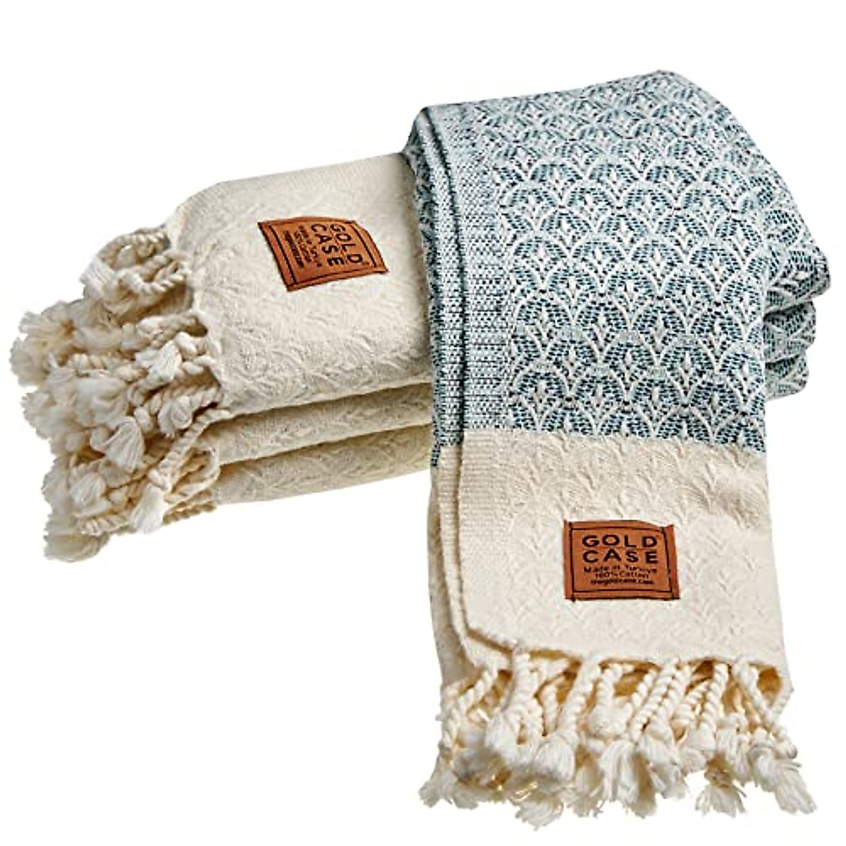 GOLD CASE Helen Original Turkish Hand Towels - Set of 4-20x40 100% Cotton Decorative Bathroom and Kitchen Towel for Hand, Face, Hair, Head, Farmhouse, Yoga, Gym. Tea Towel & Dishcloth, Aqua