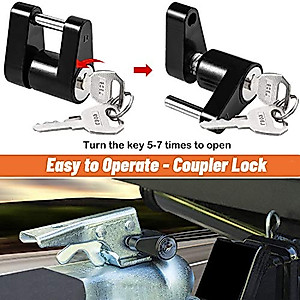 CZC AUTO Hitch Lock Set, Dia 5/8 Inch Trailer Hitch Lock Hitch Receiver Pin Lock for Class III IV 2" and 2-1/2" Receiver, Dia 1/4 Inch Hitch Coupler Lock with 3/4 Inch Span Fits Latch-Type Couplers