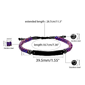 Generic Gear Shape Purple Hematite Beads Customized Name ID Bracelet for Women Girls Best Friends Birthday Graduation Gift Y1457, 1Engraving, Purple Stone