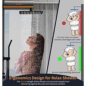 SR SUN RISE 12 Inches Matte Black Shower System 12 Inch Brass Bathroom Luxury Rain Mixer Shower Combo Set Wall Mounted Rainfall Shower Head System Shower Faucet Rough-in Valve Body and Trim Included